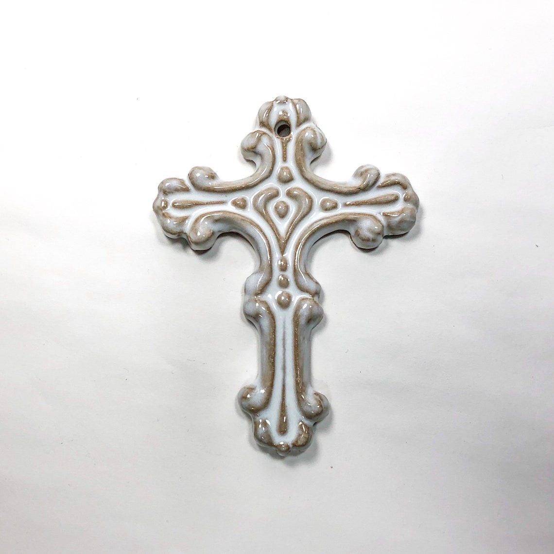 Little Stoneware Cross: White and Brown Ceramic Christian Ornament - Etsy