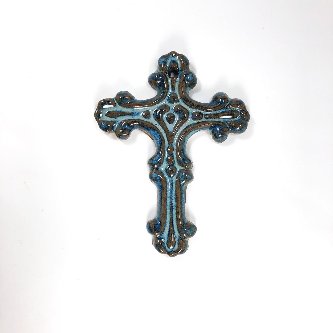Blue Pottery Cross Ceramic Wall Cross Small Christian Gift - Etsy