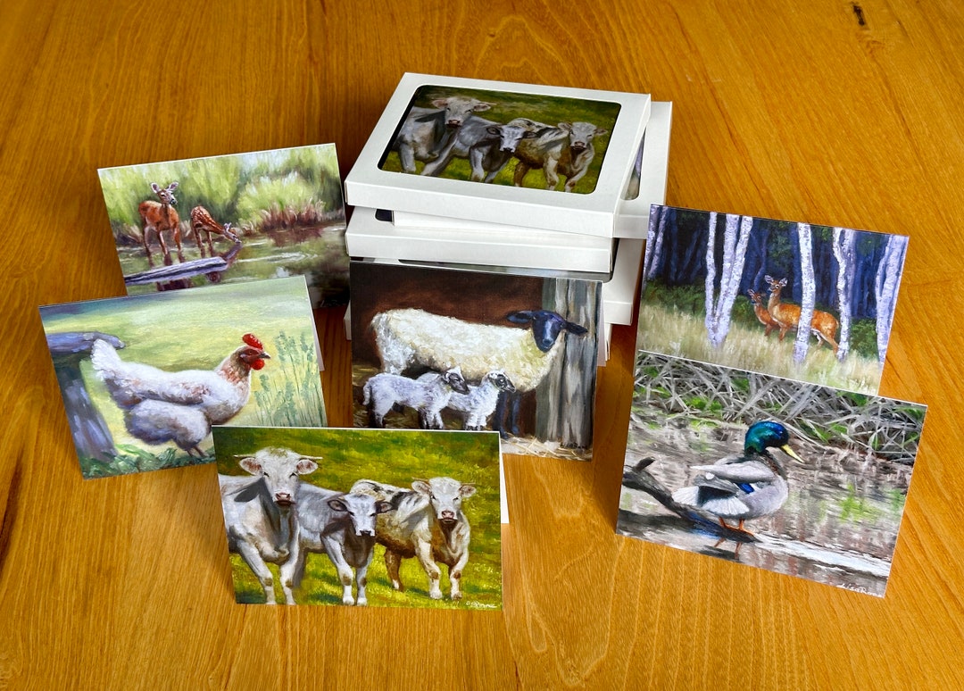 Farm Animal Art Note Cards: Wildlife Oil Painting, Blank Inside - Etsy