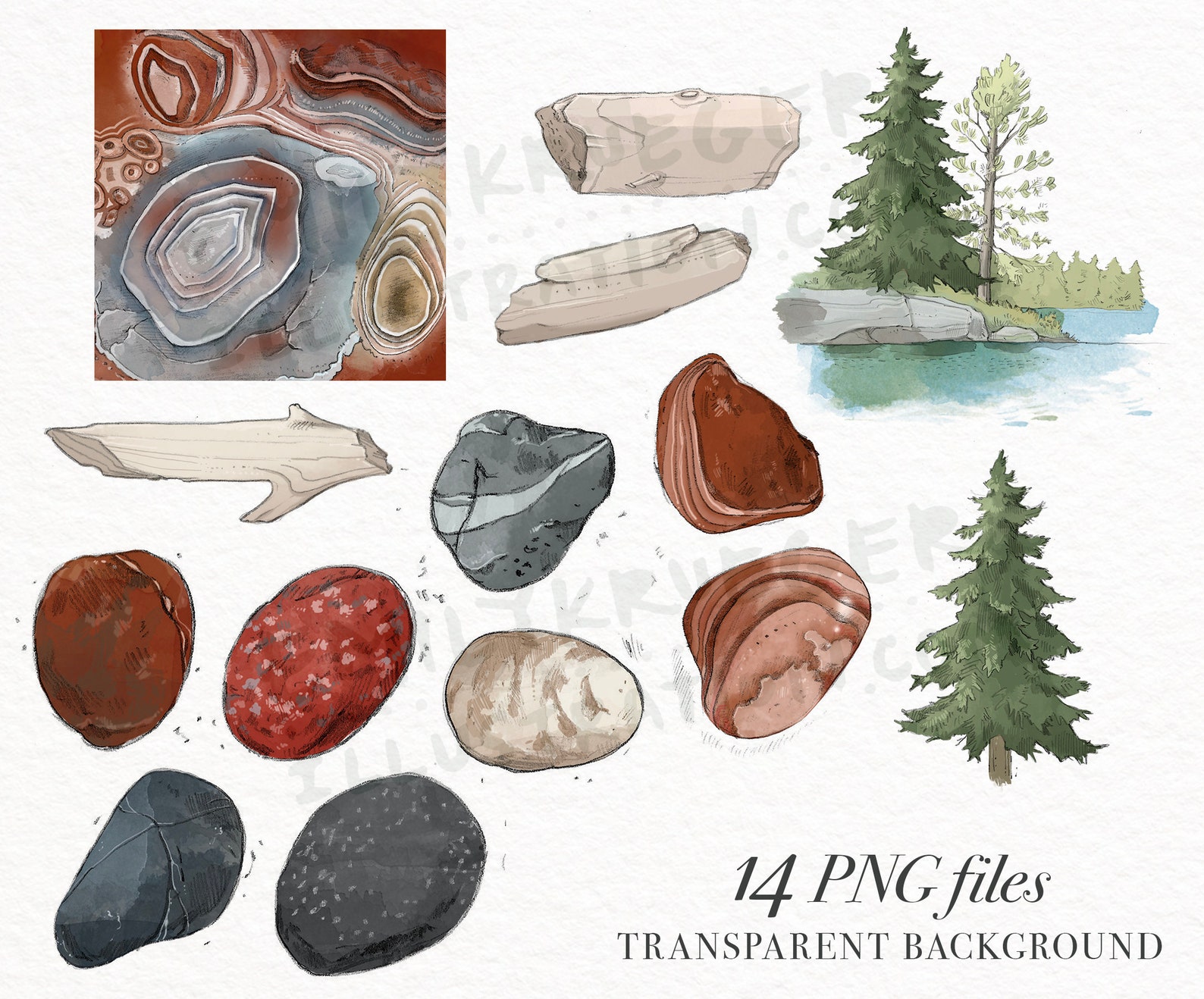 Painted Rock and Lake Clipart Pack, Digital Download - Etsy