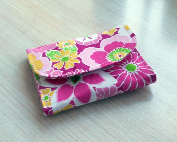 Items similar to Pink Floral Wallet with velcro closure on Etsy