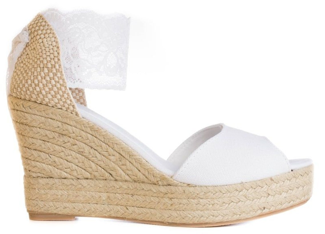 ANNA PLATFORM Peep Toe WHITE Lace Platform Wedge Lace up - Etsy