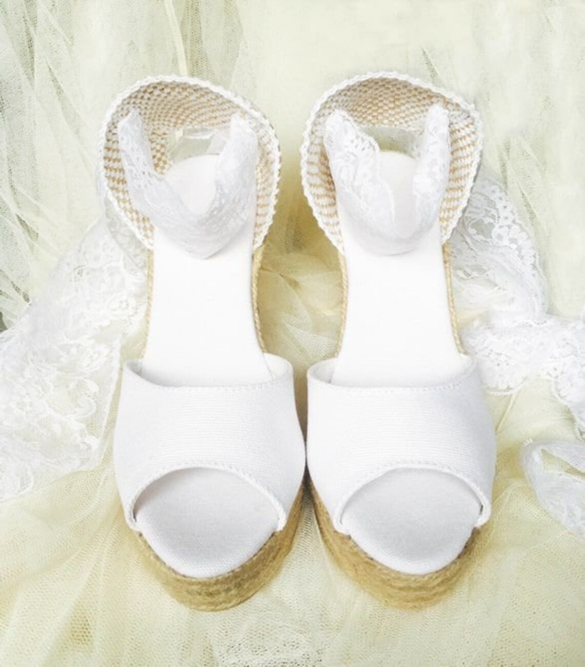 ANNA PLATFORM Peep Toe WHITE Lace Platform Wedge Lace up - Etsy