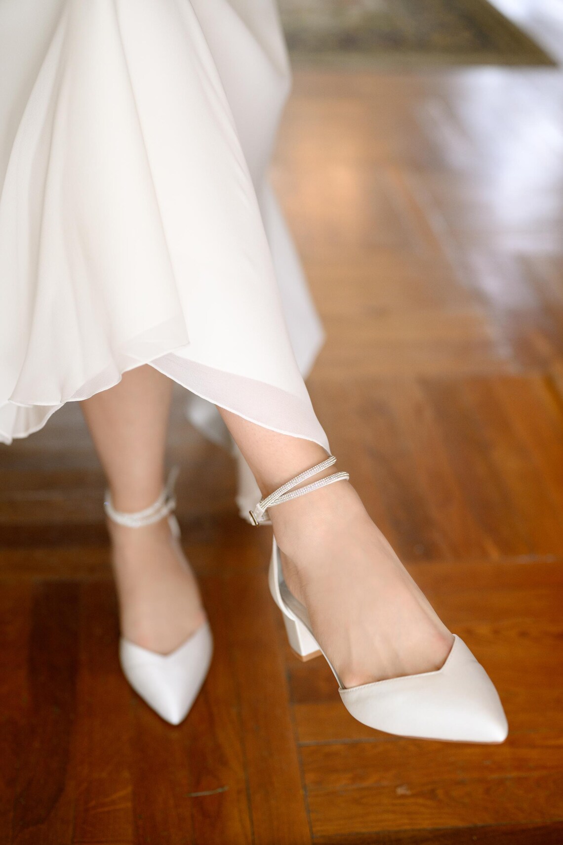 Ashley Ivory Satin Pointy Toe Low Block Heels Wedding Shoes, Bridal ...