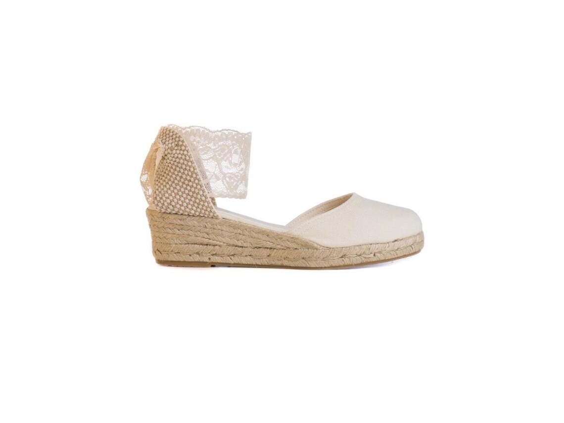 BEVERLY Lace Ivory Lace Platform Wedge Lace up Espadrille Boho Style ...