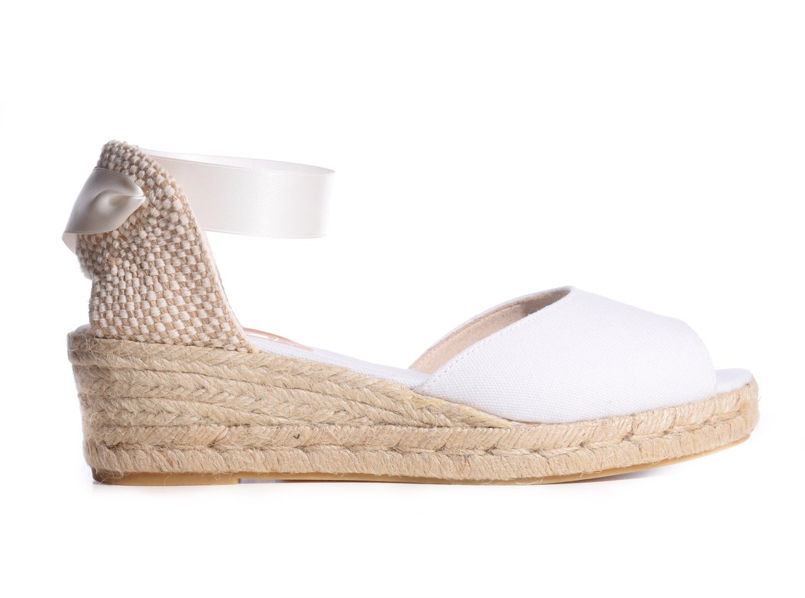 ANNA Peep Toe Platform WHITE Wedge Lace up Espadrille Boho | Etsy