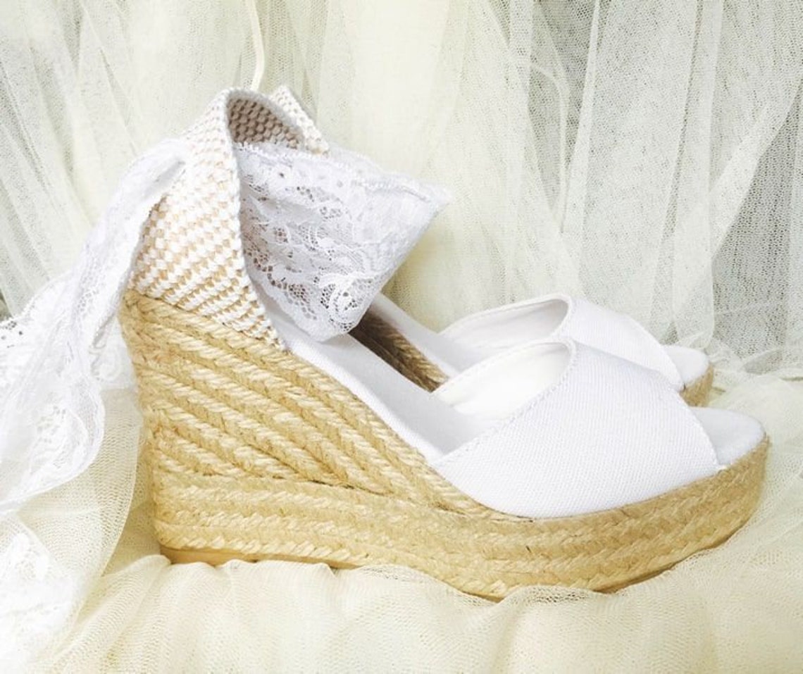 ANNA PLATFORM Peep Toe WHITE Lace Platform Wedge Lace up - Etsy