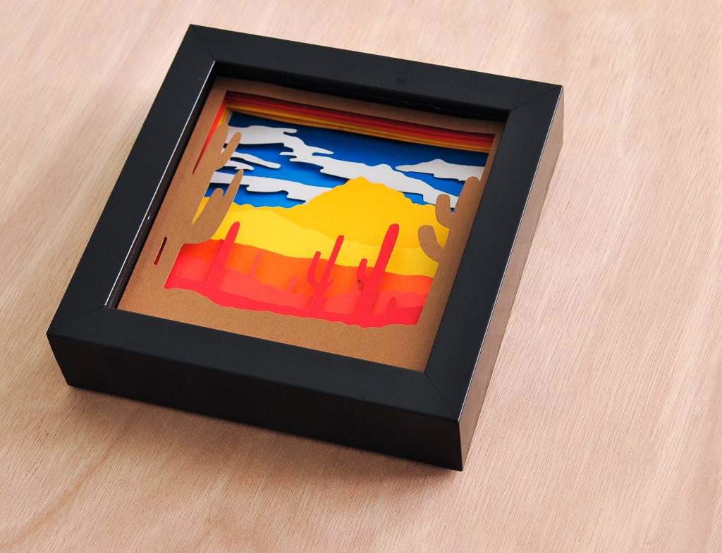 Saguaro Sunset Scene Shadow Box Layer Art - Etsy