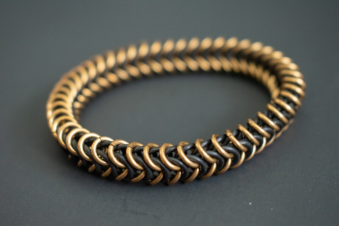 Chainmail Box Weave Stretch Bracelet Metal and Rubber Jewelry - Etsy