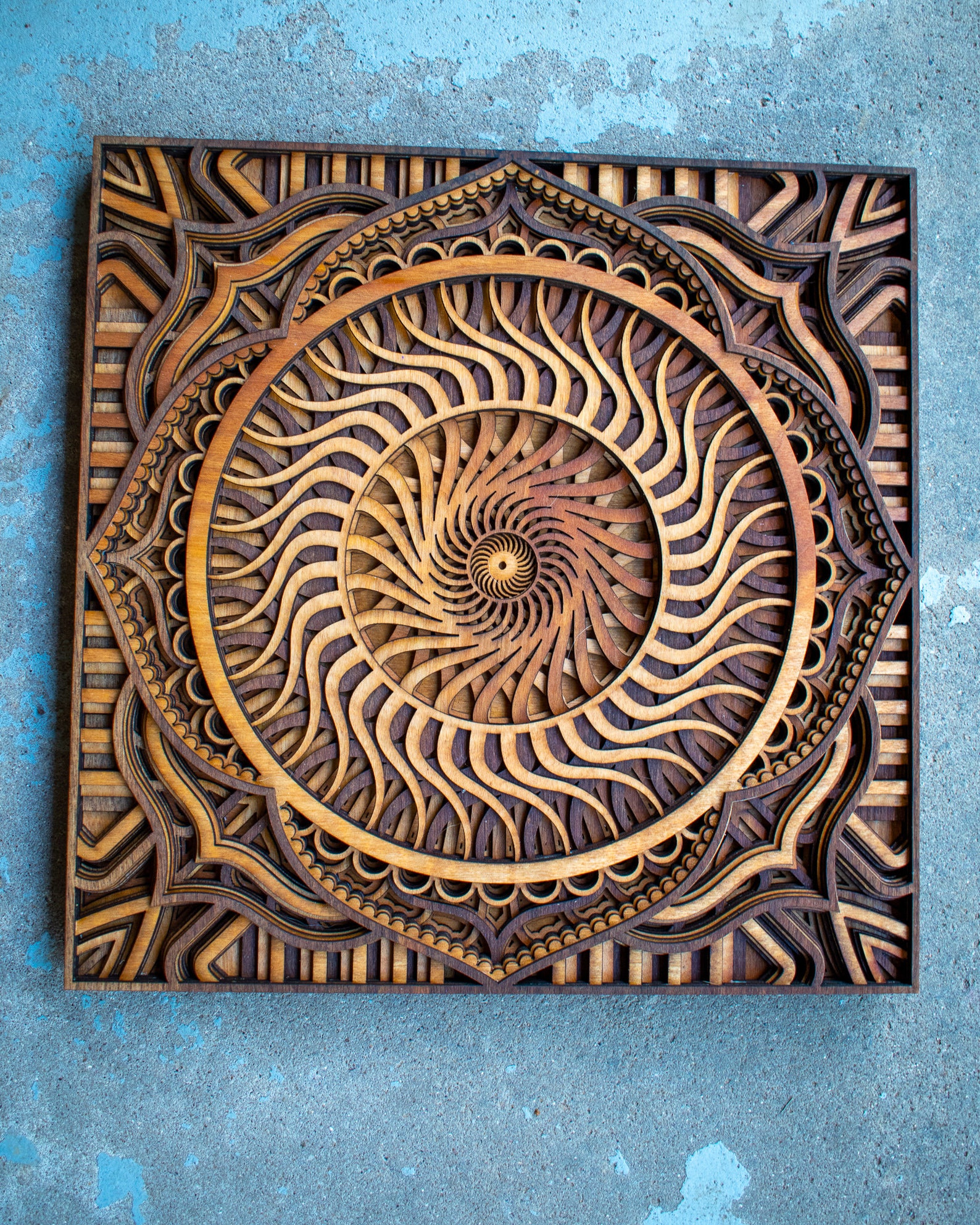 Sun Spiral Wooden Mandala - Sacred Geometry - Wall Art Layered Mandala ...