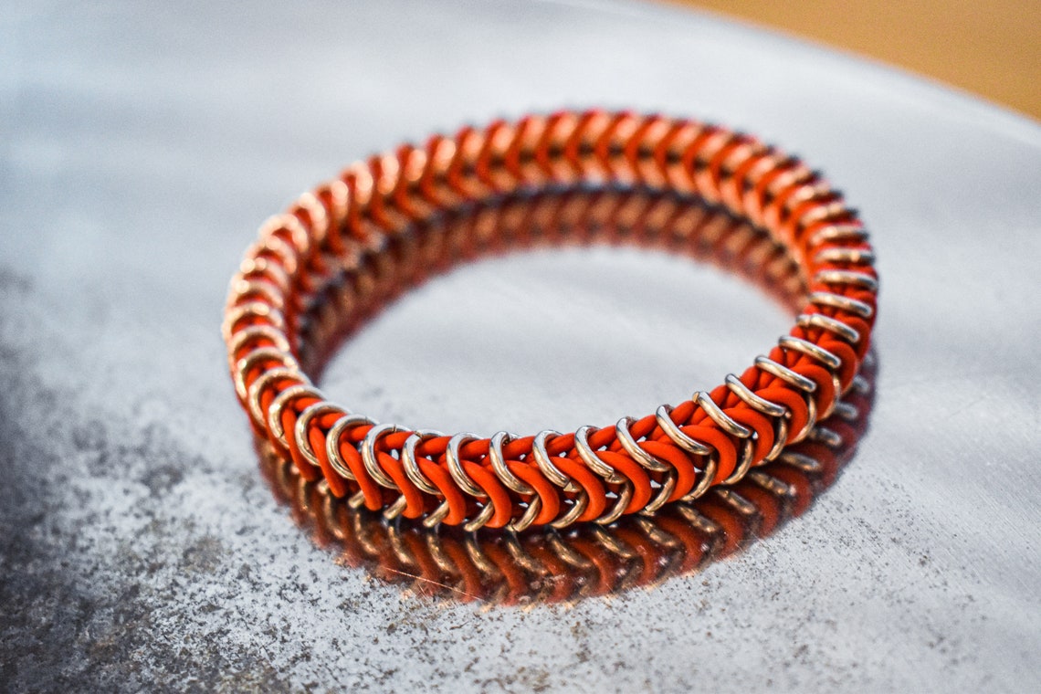 Chainmail Box Weave Stretch Bracelet Metal and Rubber Jewelry | Etsy