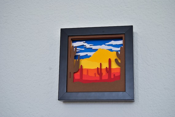 Saguaro Sunset Scene Shadow Box Layer Art — Trapezio's Trinkets