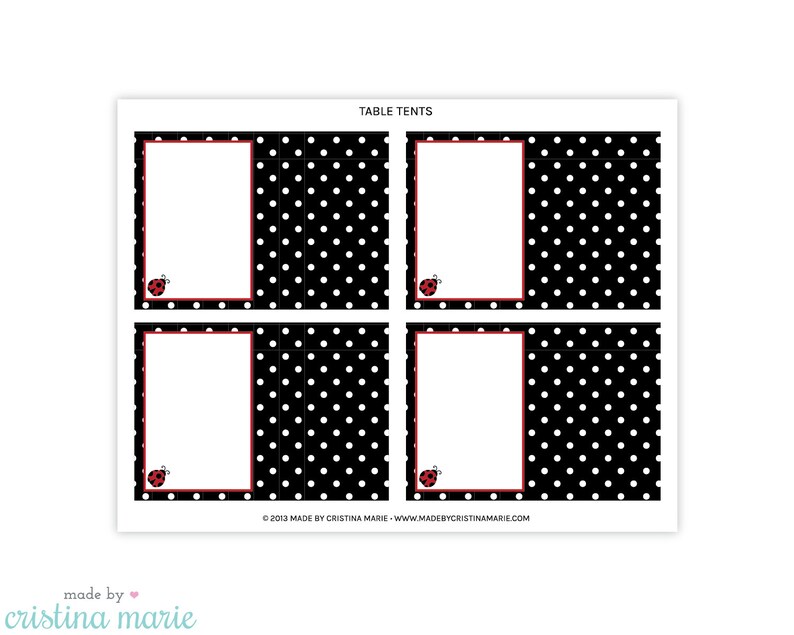 INSTANT DOWNLOAD, Ladybug Baby Shower, Table Tents, Printable Table ...