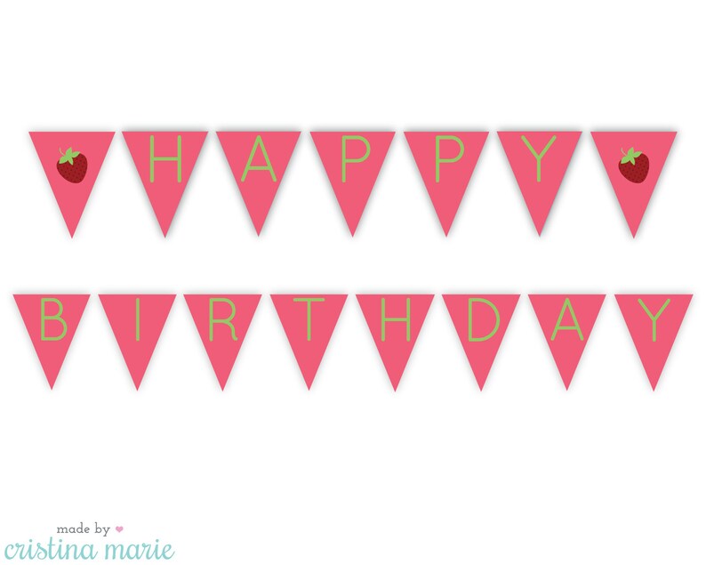 INSTANT DOWNLOAD, Strawberry Party, Pennant Banner, Printable - Etsy