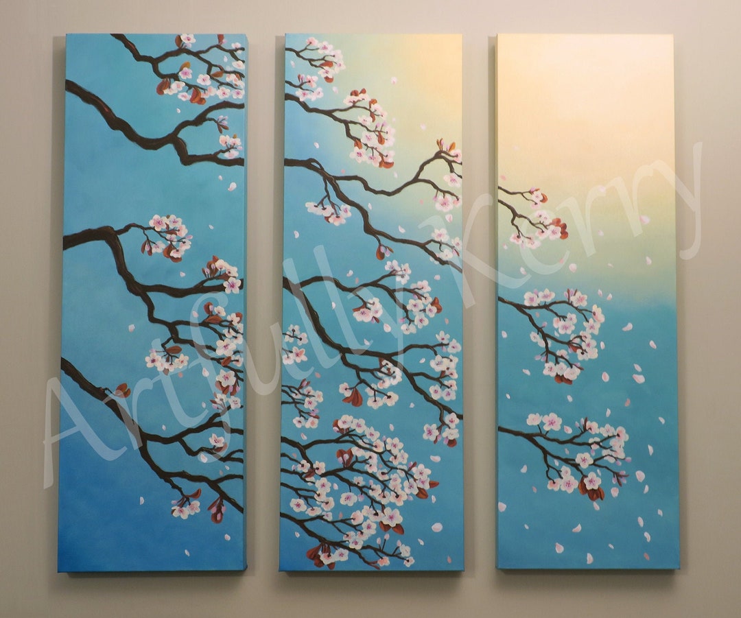 Cherry Blossom Triptych: Original Oil Painting 3 Panels - Etsy