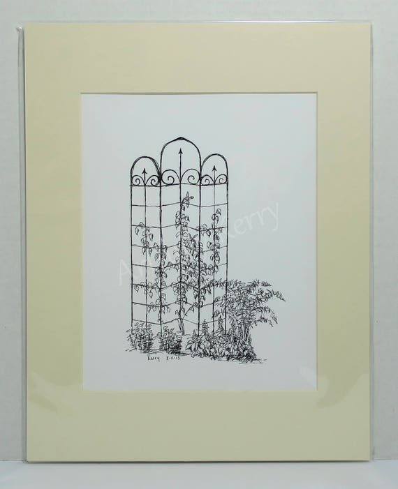 Garden Trellis Pen Drawing 8x10 Print in | Etsy