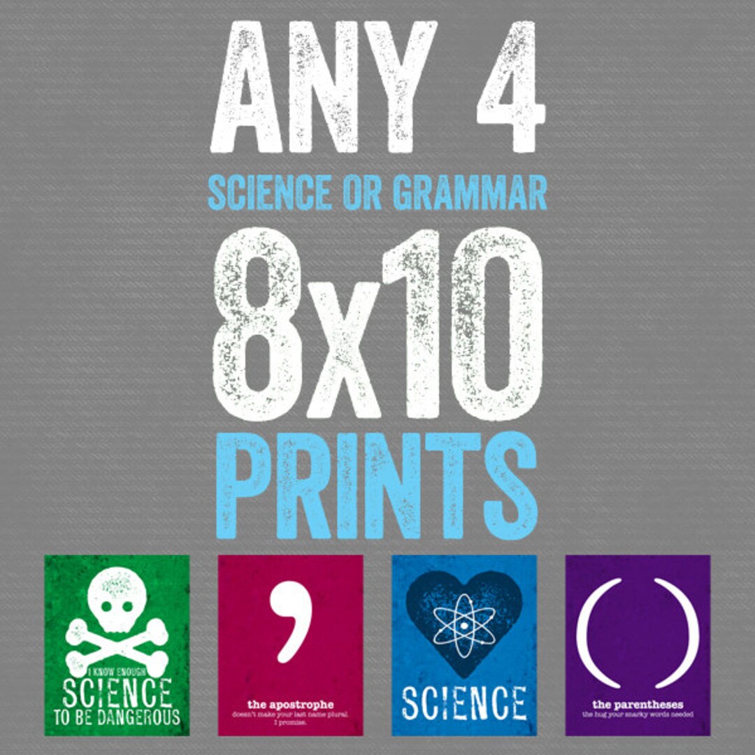 Set of Any 4 Science / Grammar Prints Home Decor Gift Teacher Gift ...
