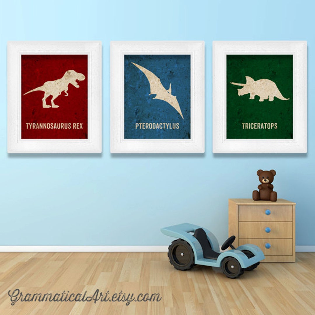 Dinosaur Poster Set Dino Nursery Prints Trex Poster Tyrannosaurus Baby ...