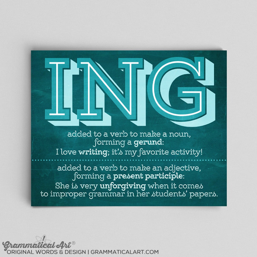 Gerund Present Participle English Teacher Gifts Grammar Print Teacher ...