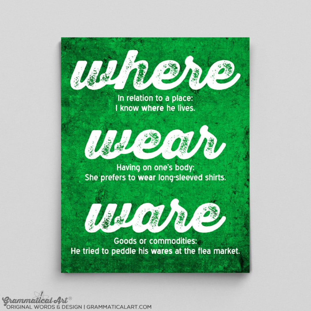 Grammar Print Where Wear Ware Difference English Teacher Gifts for ...