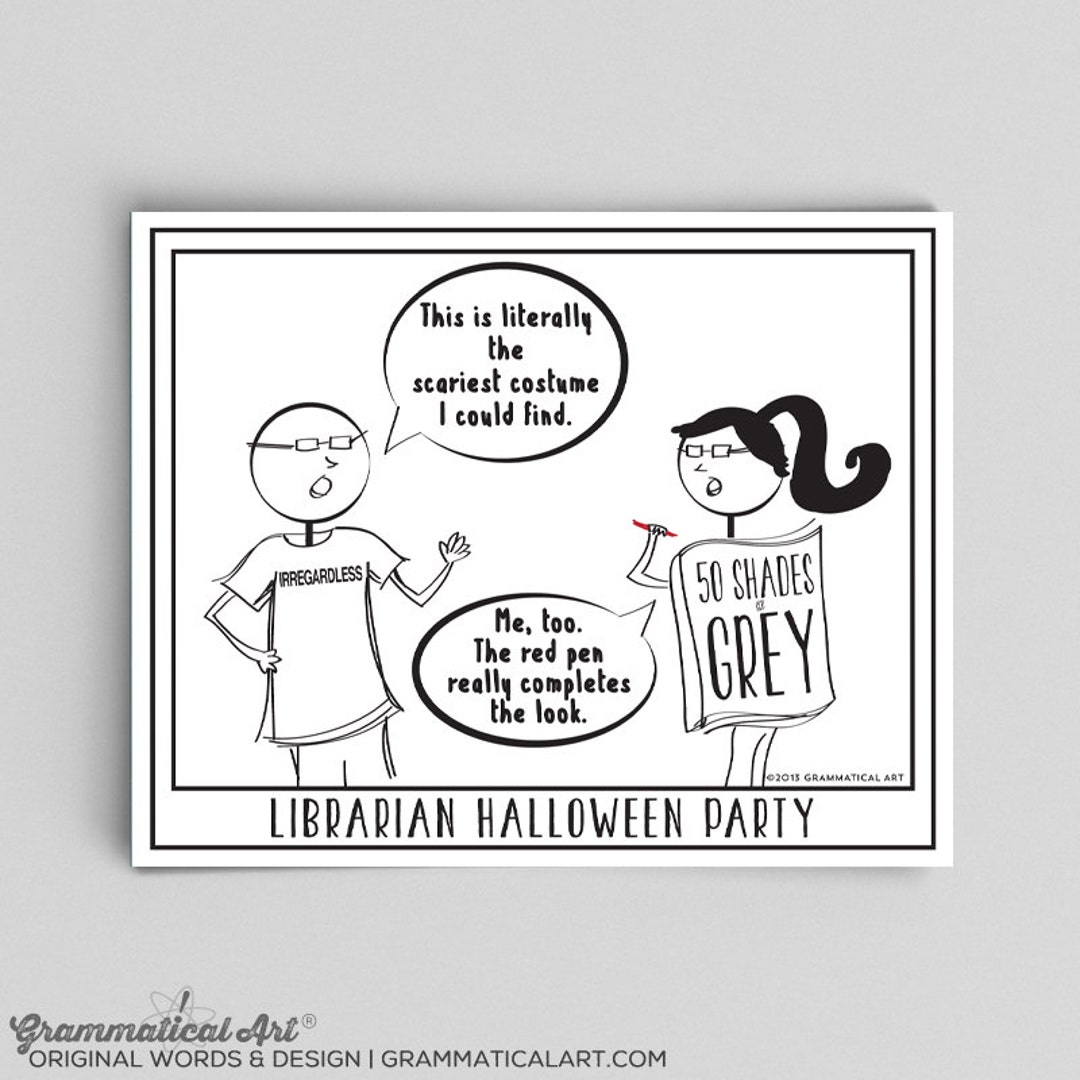 Halloween Comic Librarian Halloween Costumes Typographic Print Jokes ...