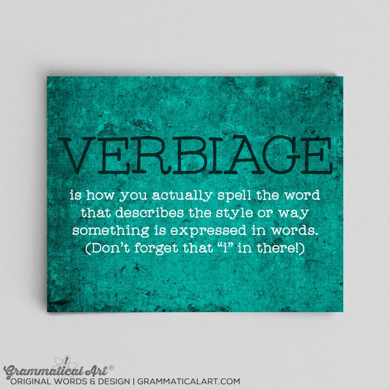 Verbiage Definitition Grammar Print Perfect English Gift | Etsy