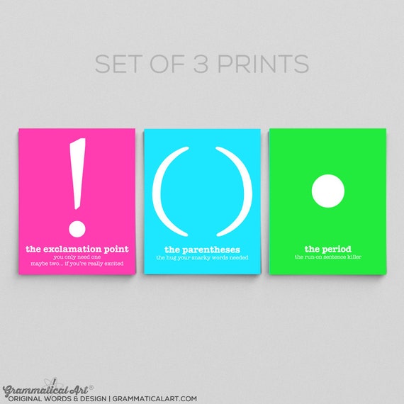 Typographic Print Neon Punctuation Grammar Prints Office Decor - Etsy