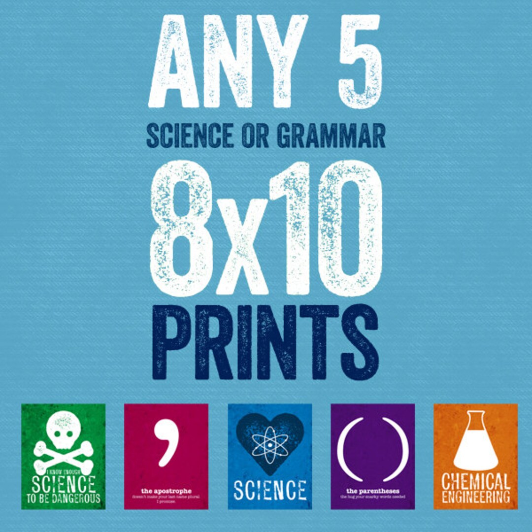 Set of Any 5 Science / Grammar Prints - Grammatical Art Home Decor Gift ...