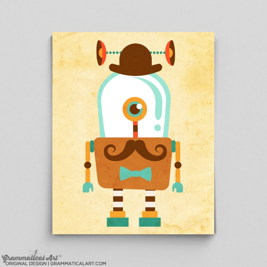 Cute Robot Nursery Print Hipster Robot Poster Boy Nursery Ideas Robotic ...