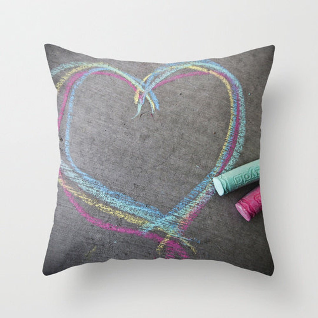 Chalk Pillow - Children's Pillow Case - Drawing Heart Pillow - 16x16 ...