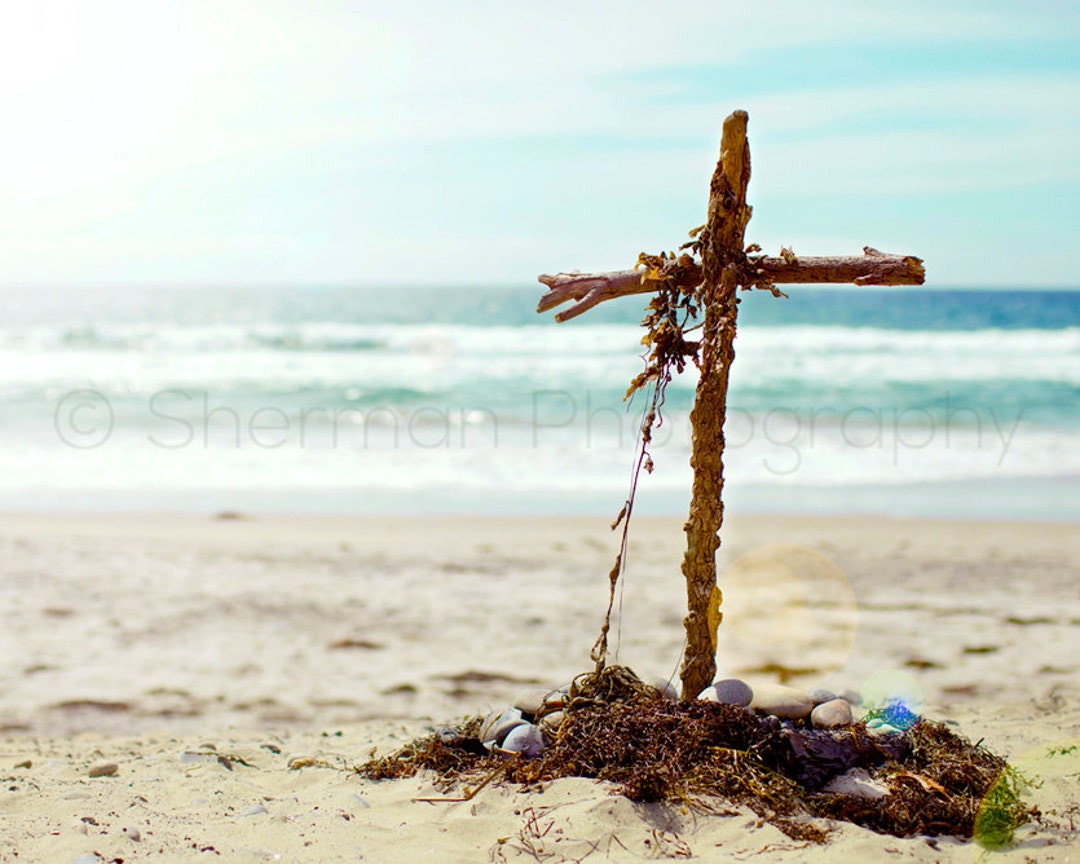 Beach Cross Photo Ocean Print - 8x10 8x8 10x10 11x14 12x12 20x20 16x20 ...