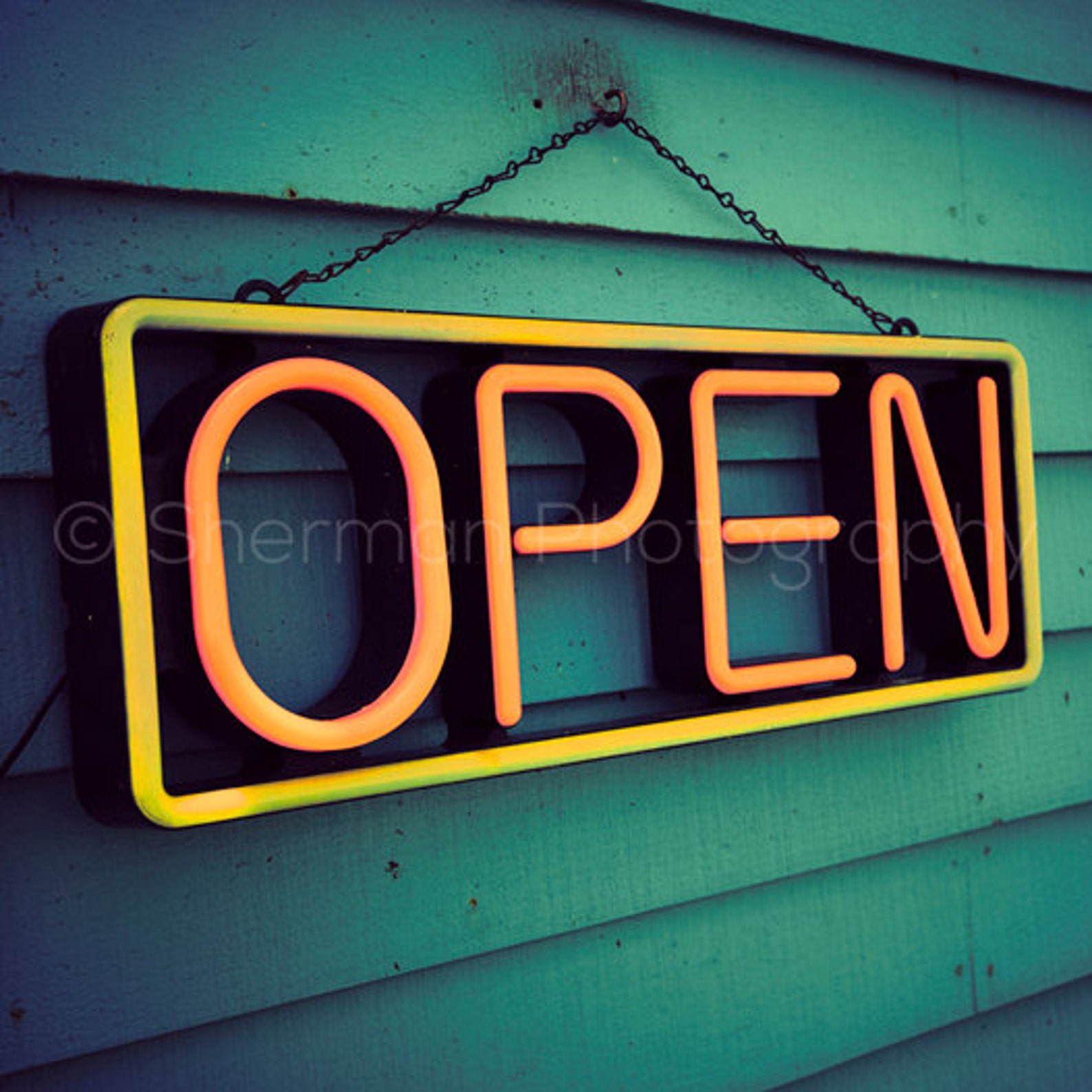 Open Sign Photograph Restaurant Light Print - Kitchy Photo - Kichen ...