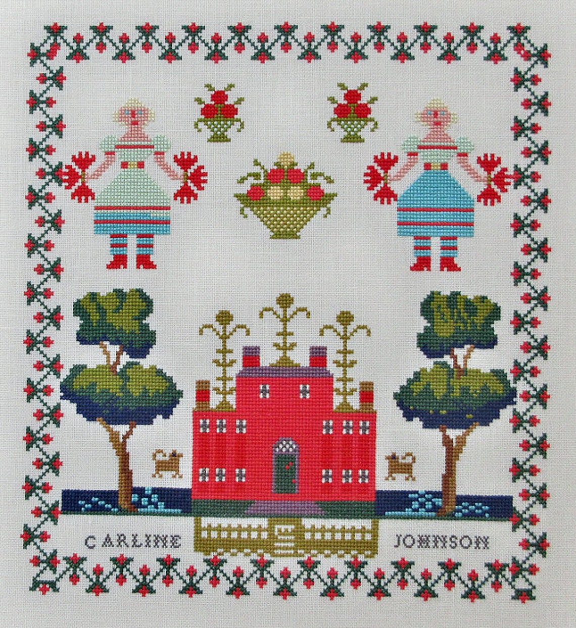 Pom-pom Girls Carline Johnson C.1839 an English Reproduction Sampler by ...