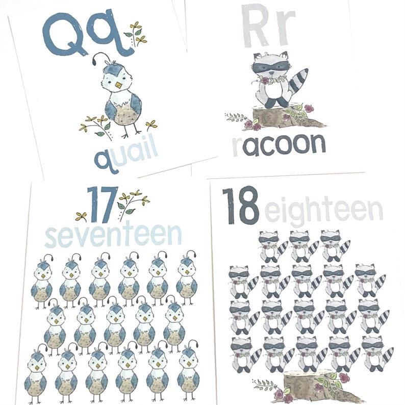Watercolor ABC 123 Flashcards, Animal Illustrations - Etsy