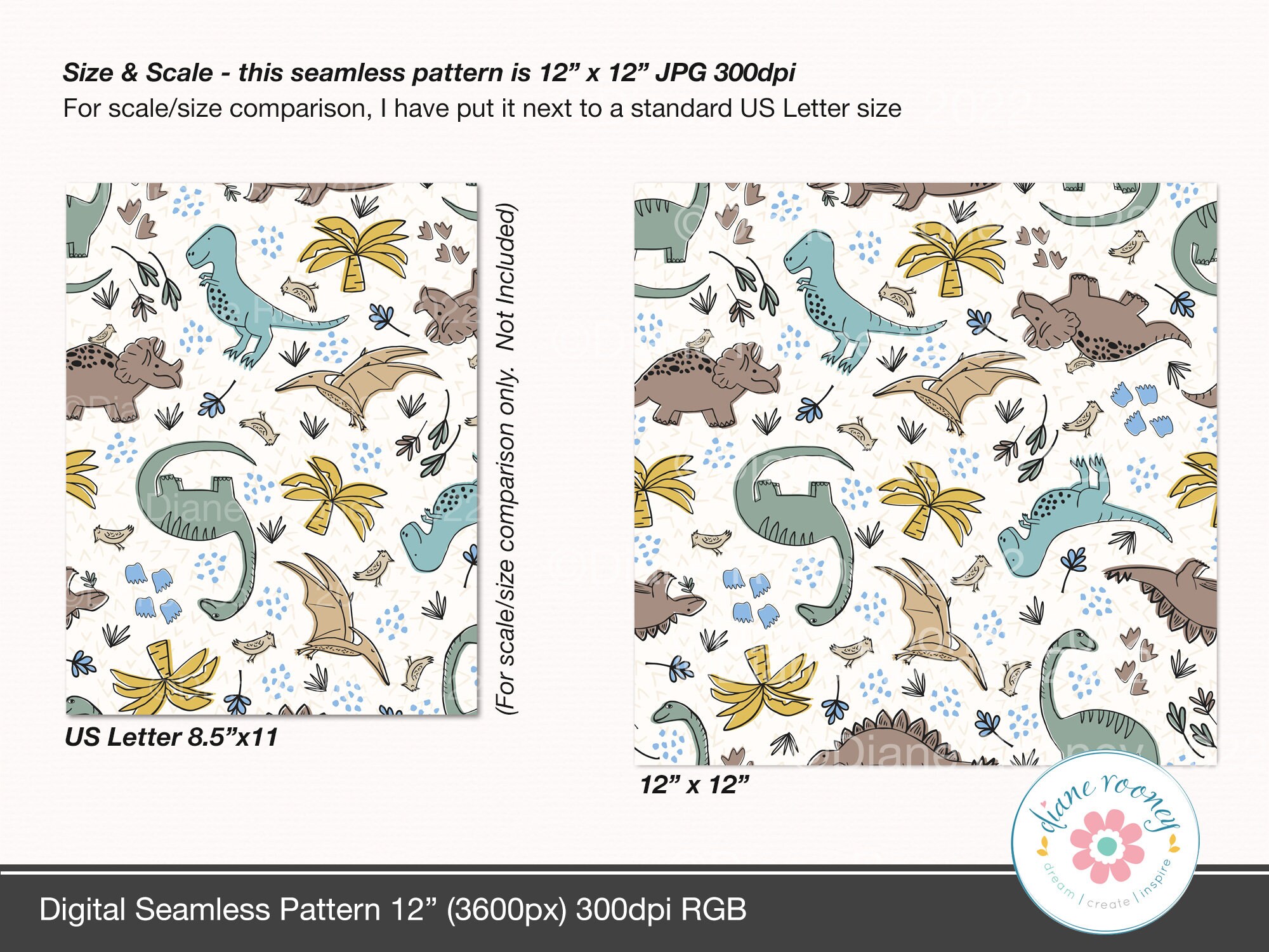 Dinosaur Seamless Pattern Digital Download Seamless File for Fabric ...