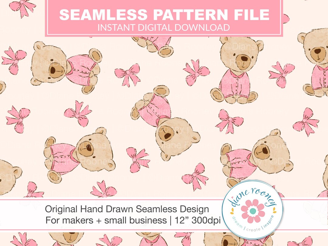 Teddy Bear Seamless Digital Pattern Jpeg Baby Nursery Teddies Sweet ...