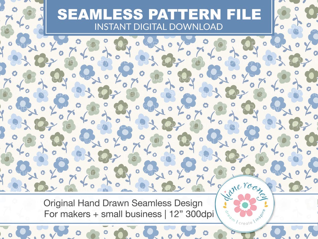 Ditsy Floral Seamless Pattern Wildflower Seamless File Blue Sage Green Daisy Preppy Repeating ...