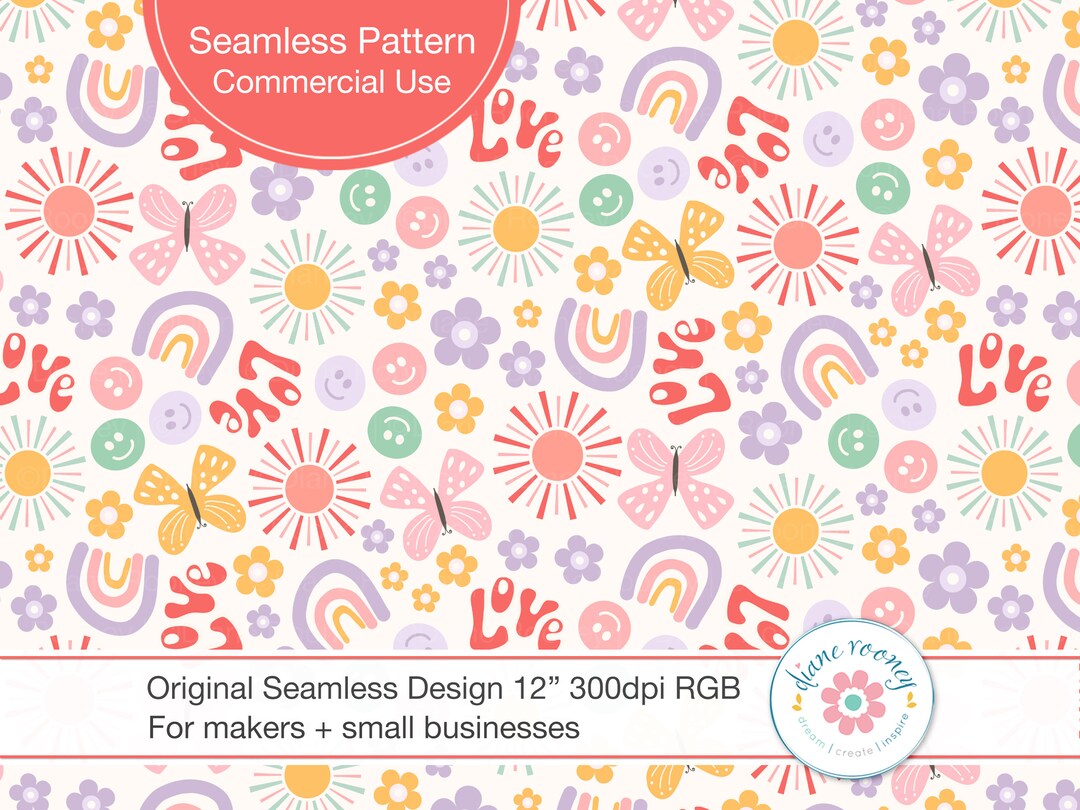 Retro 70s Seamless Pattern for Fabric Girly Seamless File Digital ...