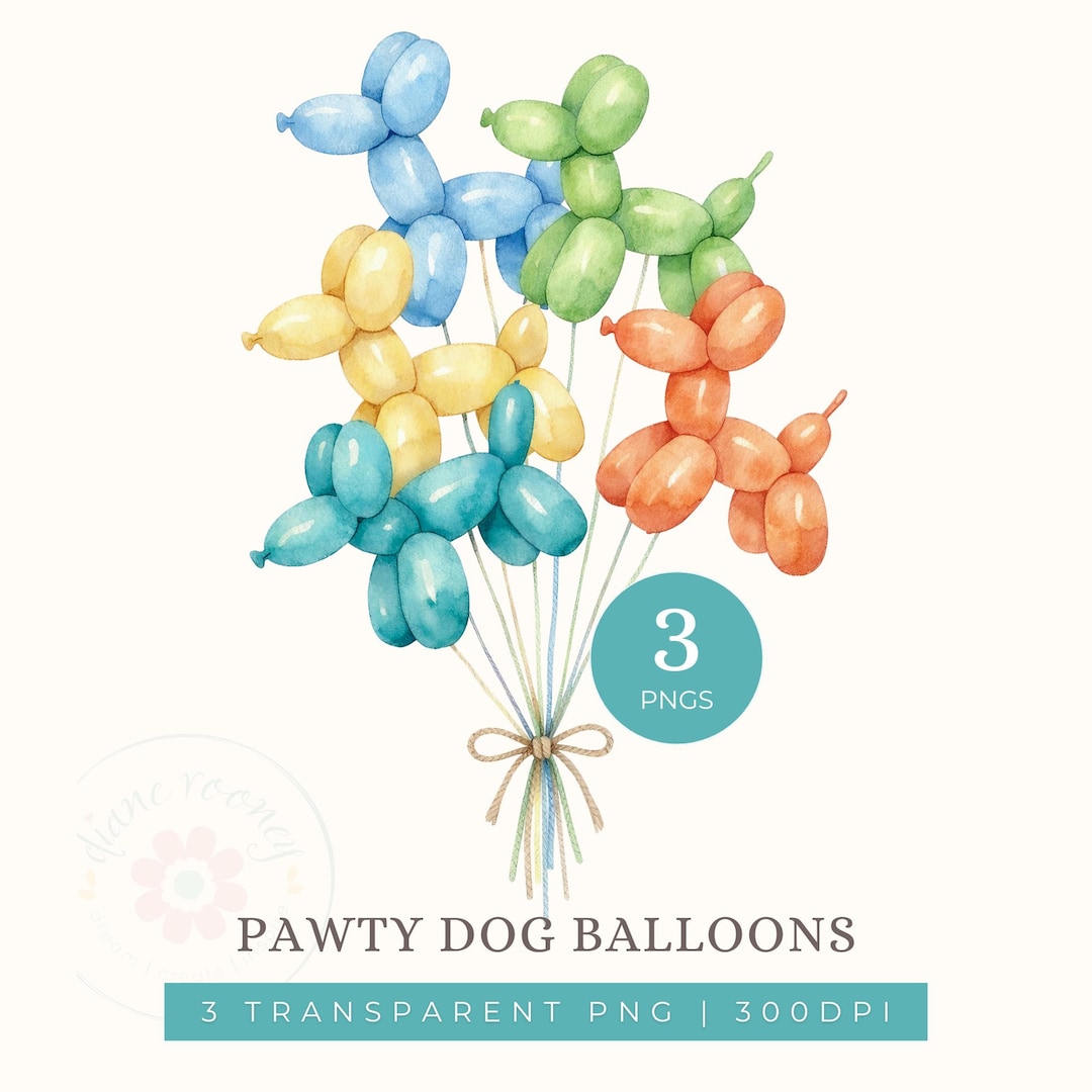 Balloon Animal Clipart PNG Watercolour Pawty Dog Balloons Clip Art ...