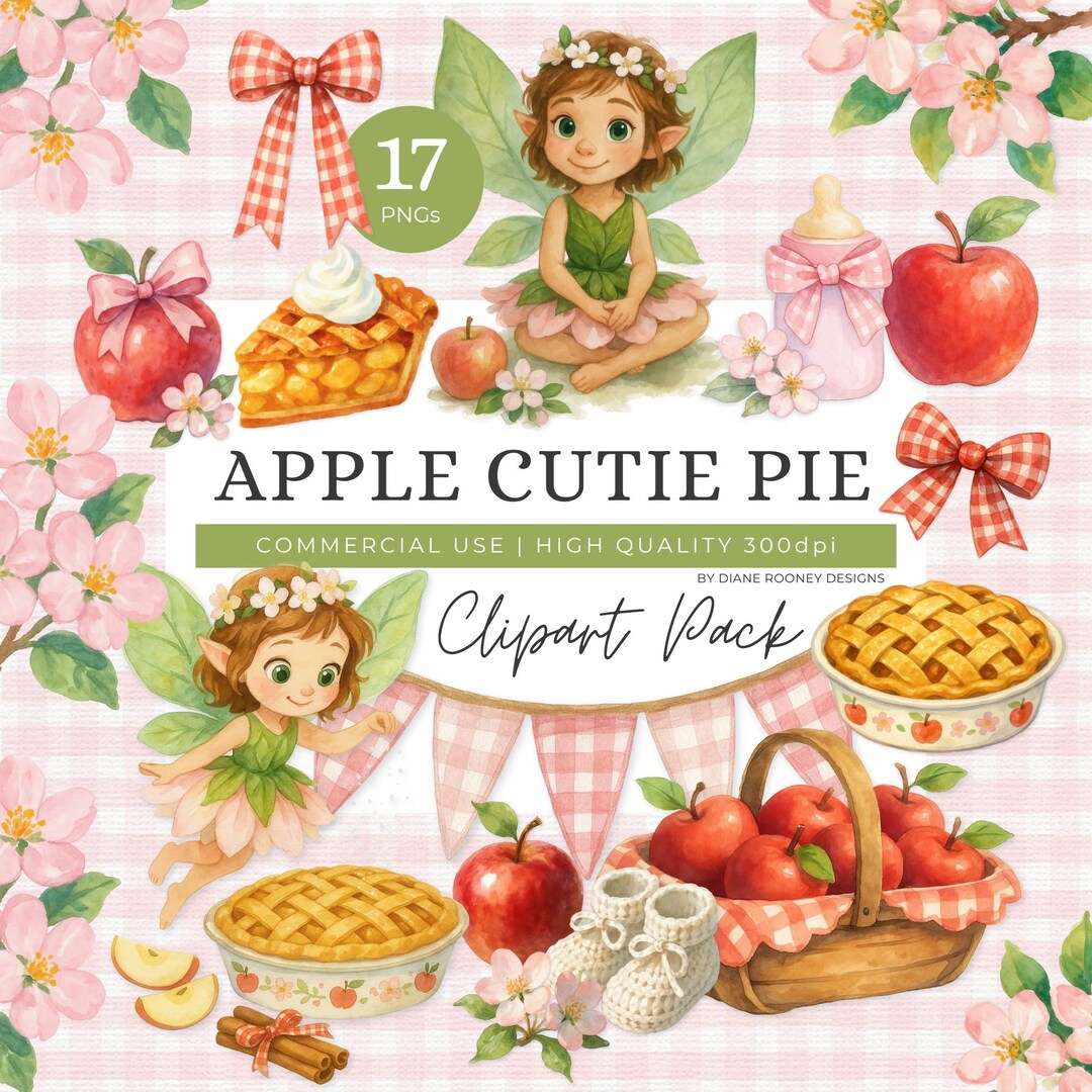 Apple Cutie Pie Clipart Baby Shower Decor Fairy Clip Art Digital ...