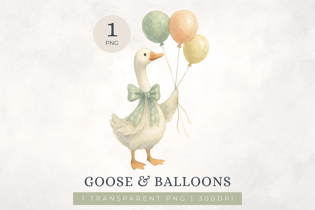 Watercolour Goose and Balloons Clipart Gender Neutral Silly Goose ...