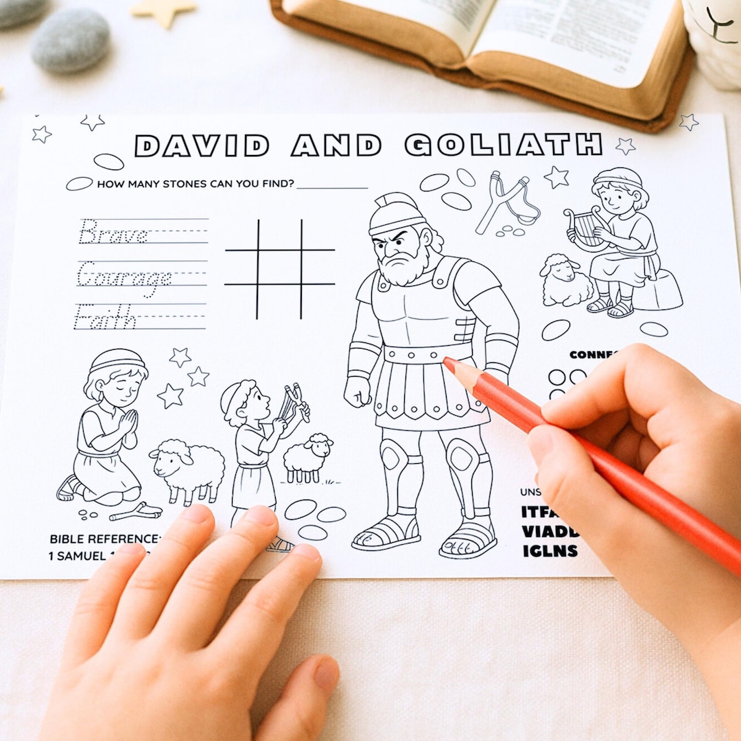 David and Goliath Activity Placemat PDF Sunday School Printable Kids ...