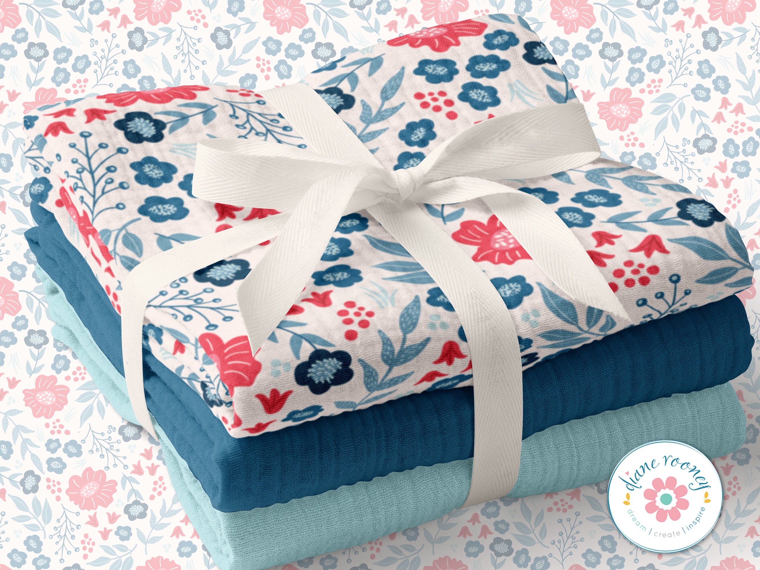 Red, White and Blue Floral Seamless Pattern for Fabric Summer July 4th ...