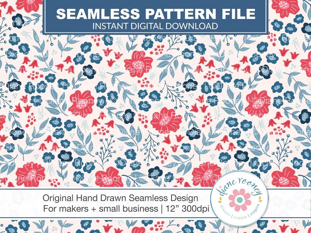 Red White and Blue Floral Seamless Pattern for Fabric Summer July 4th ...