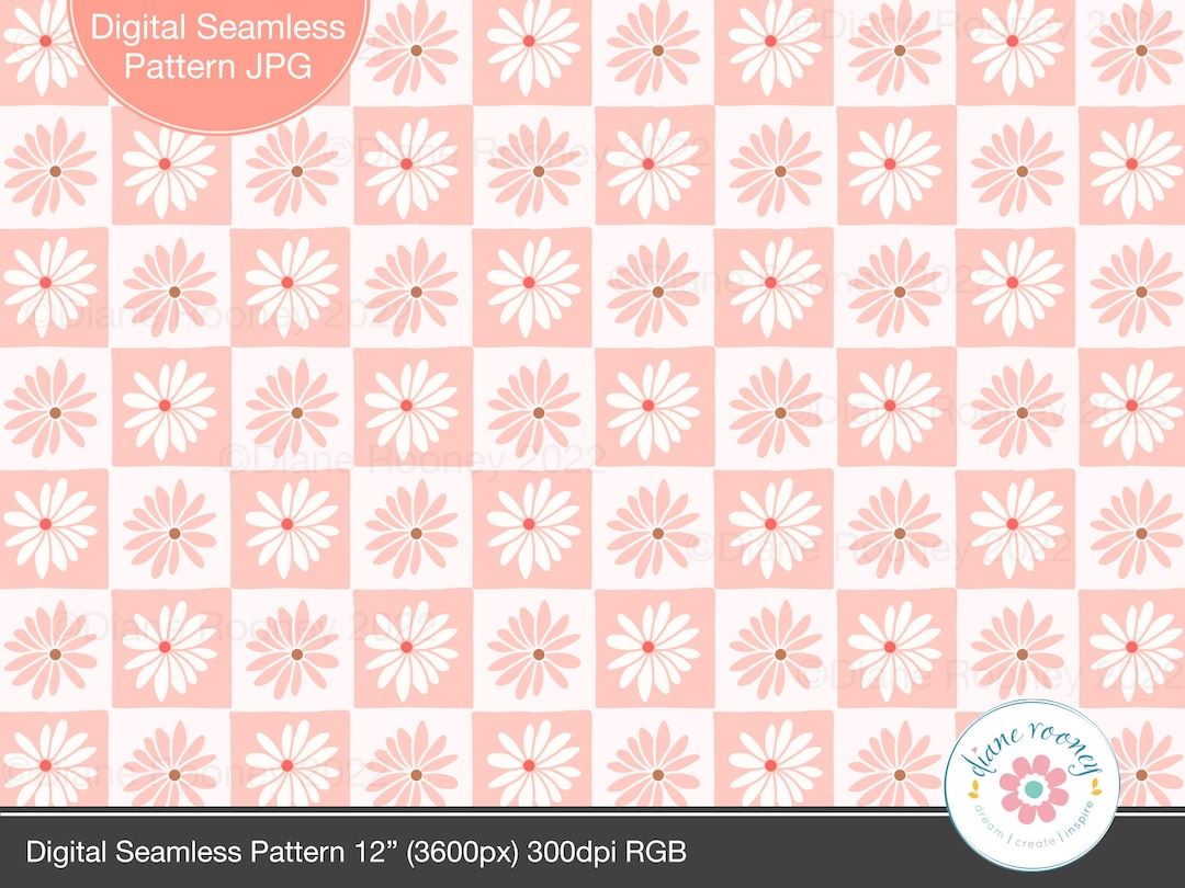 Seamless Pattern File Pink Checkerboard Daisy Check Digital Download ...
