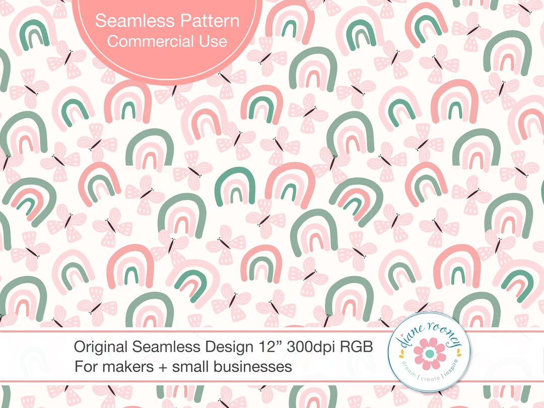 Boho Rainbow Seamless Pattern Digital Download Pink and Green Rainbow Seamless File for Fabric ...