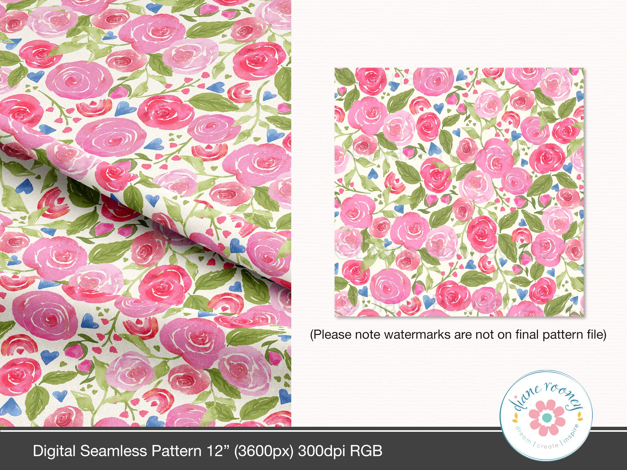 Rose Floral Seamless Pattern Digital Download for Fabric Valentine ...
