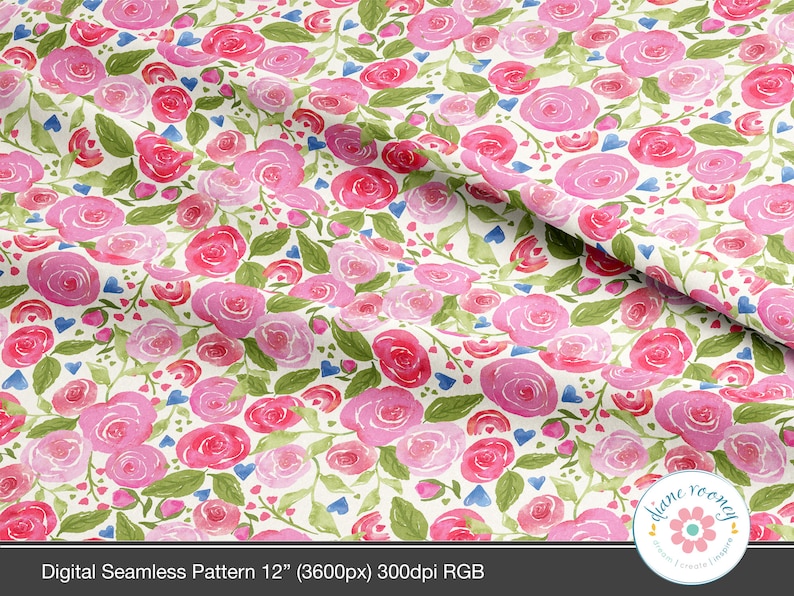 Rose Floral Seamless Pattern Digital Download for Fabric Valentine ...