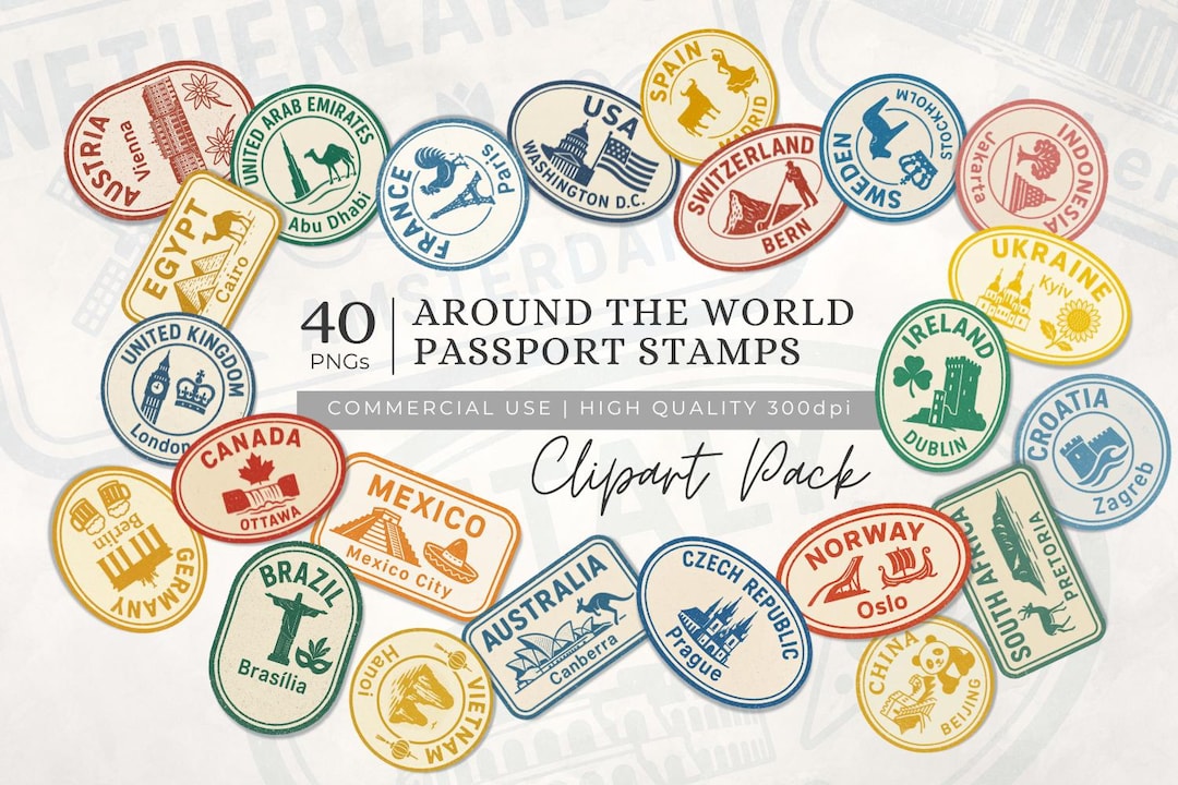 Passport Stamp Clipart PNG World Countries Capital Cities Clip Art ...