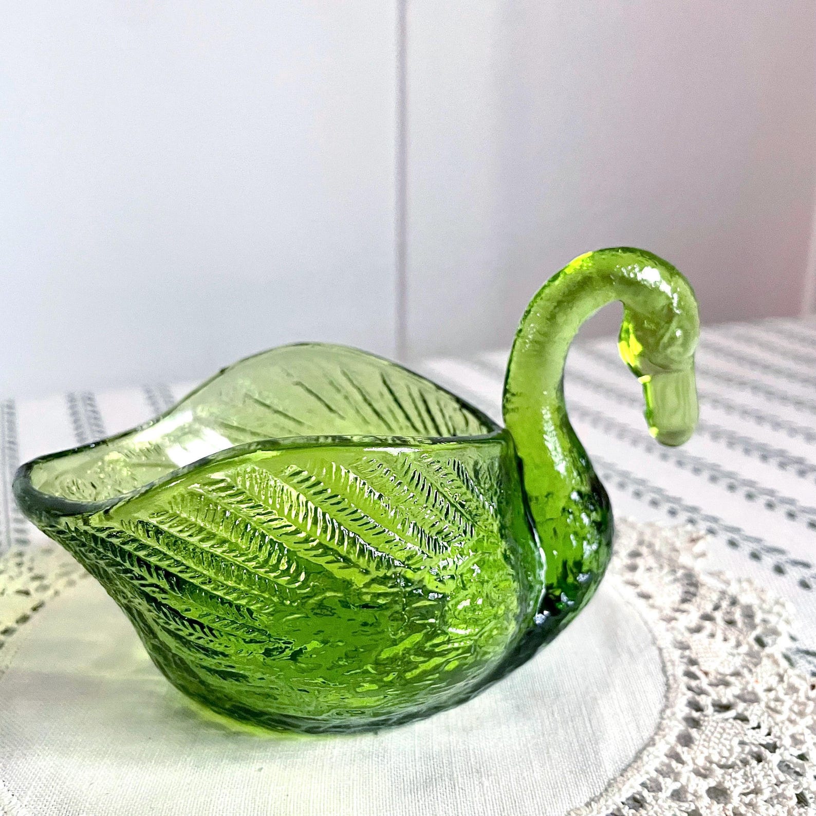 Vintage Smith Pressed Glass Swan Dish | Mid- Century Art Glass | Salt ...